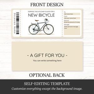 Editable New Bicycle Gift Voucher Personalized Template, Surprise ...