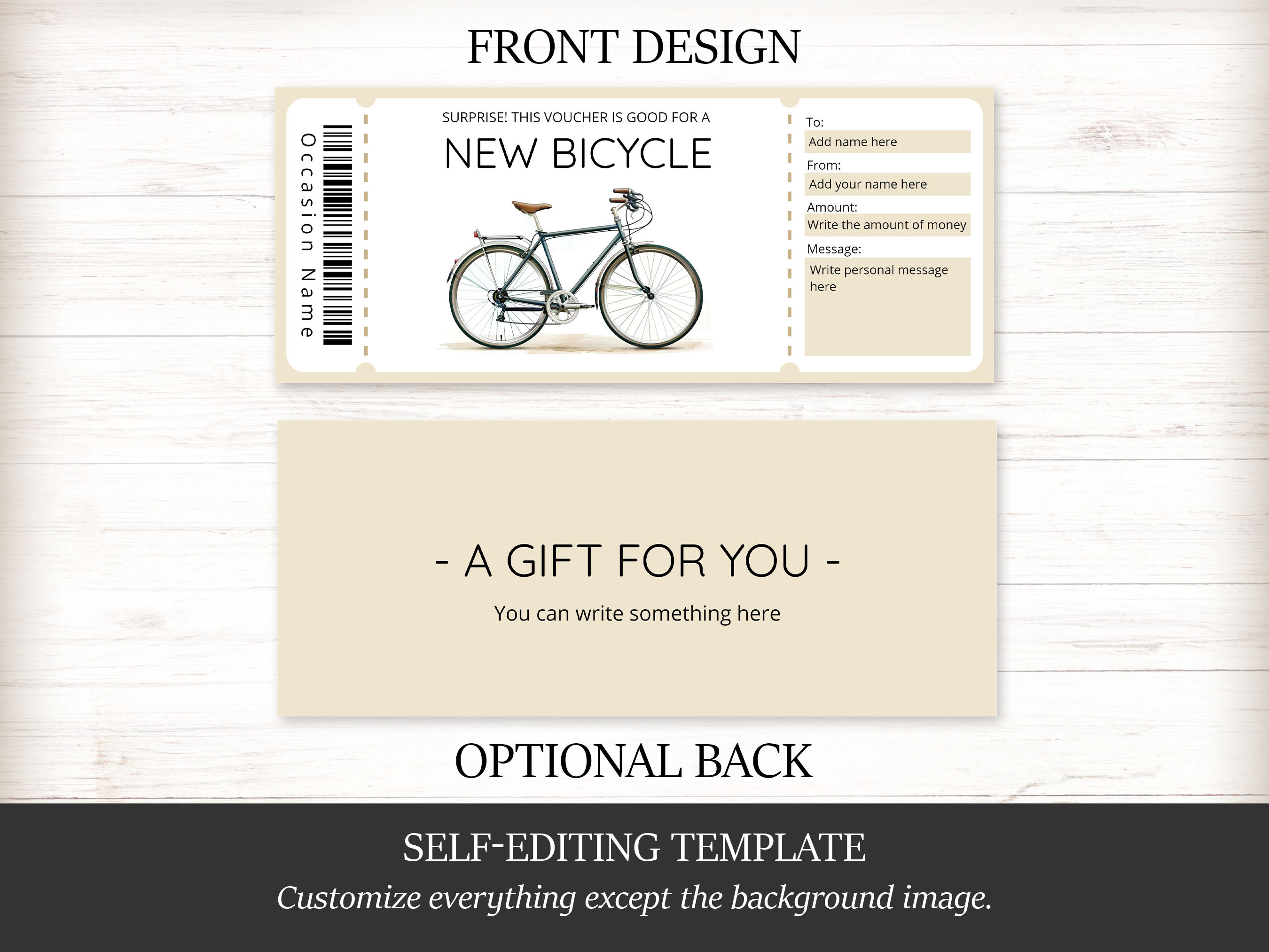 Editable New Bicycle Gift Voucher Personalized Template, Surprise ...