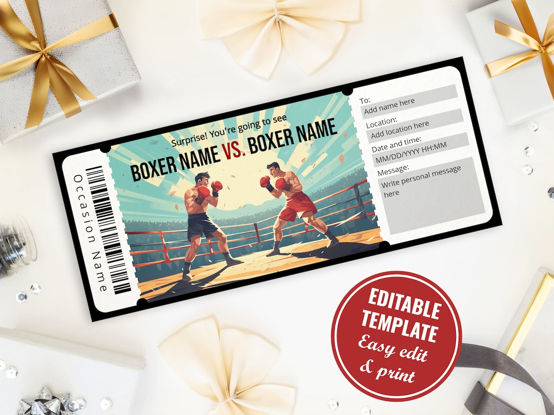 Surprise Boxing Game Ticket Template, Customizable and Printable Boxing ...