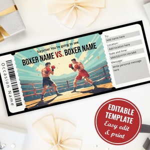 Surprise Boxing Game Ticket Template, Customizable and Printable Boxing ...