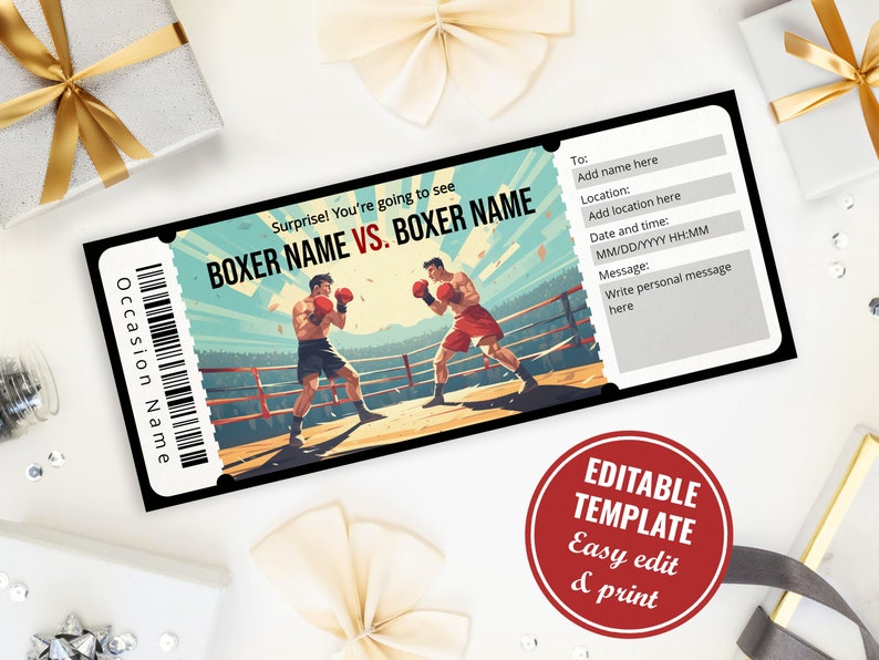 Surprise Boxing Game Ticket Template, Customizable and Printable Boxing ...