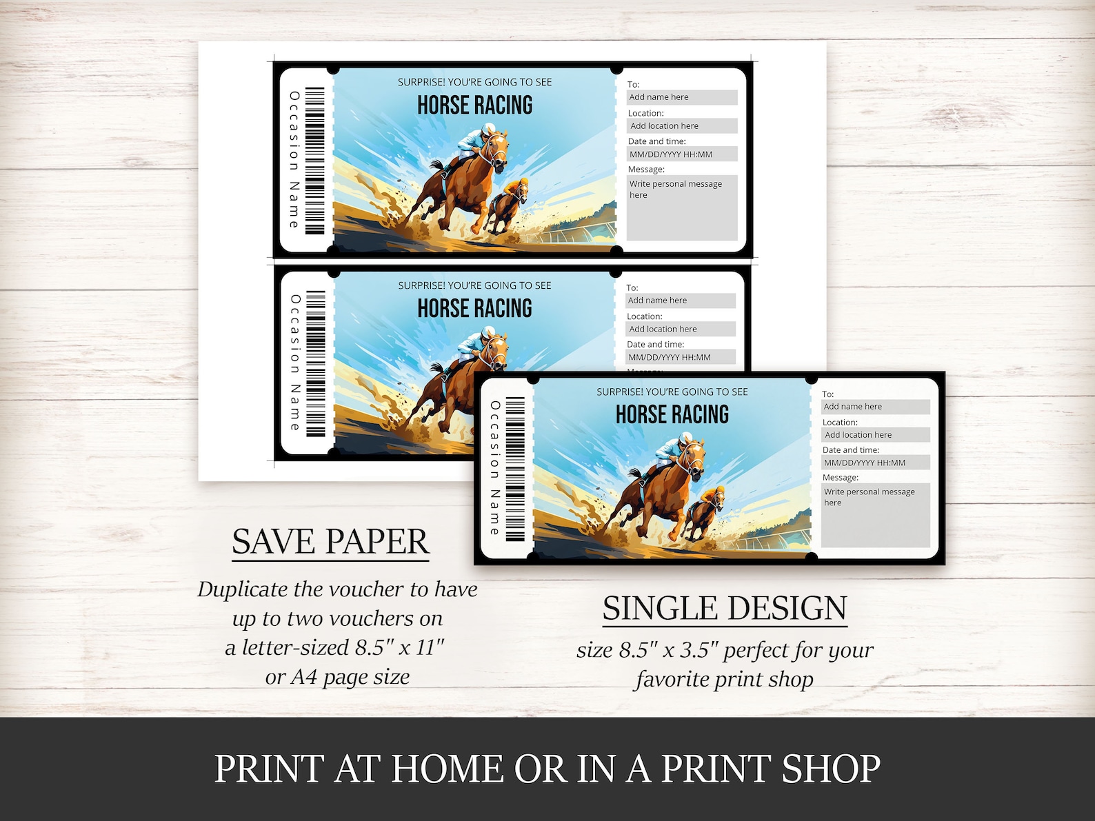 Surprise Horse Racing Ticket Template, Customizable and Printable Horse ...