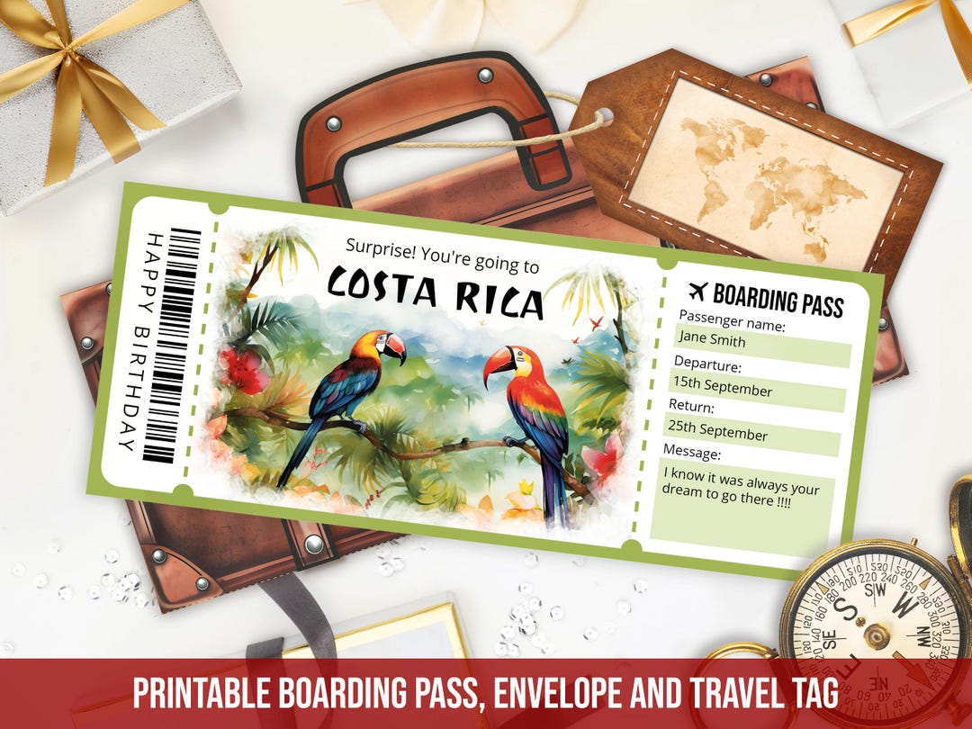 Editable Costa Rica Boarding Pass Template, Personalized Gift Printable ...