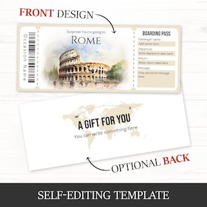 Editable Rome Boarding Pass Template, Surprise Rome Trip Reveal Ticket ...