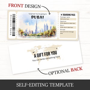 Surprise DUBAI Trip Reveal Gift Ticket Template - Custom UAE Boarding ...