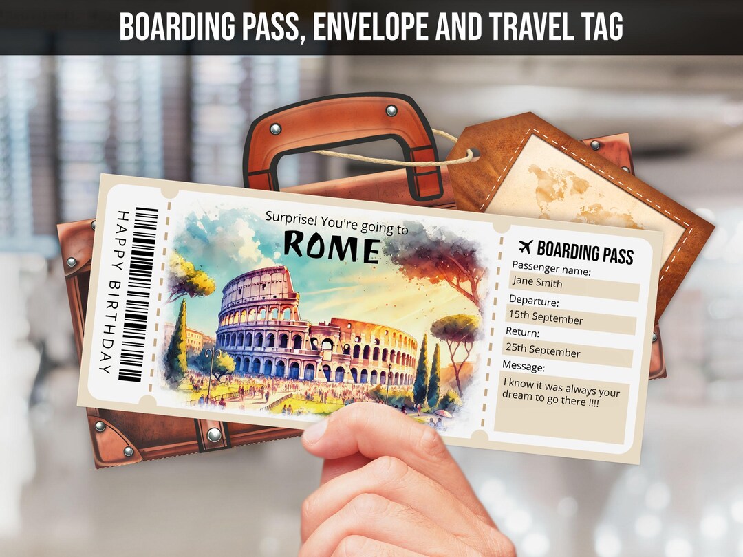 Editable Rome Boarding Pass Template, Surprise Rome Trip Reveal Ticket ...