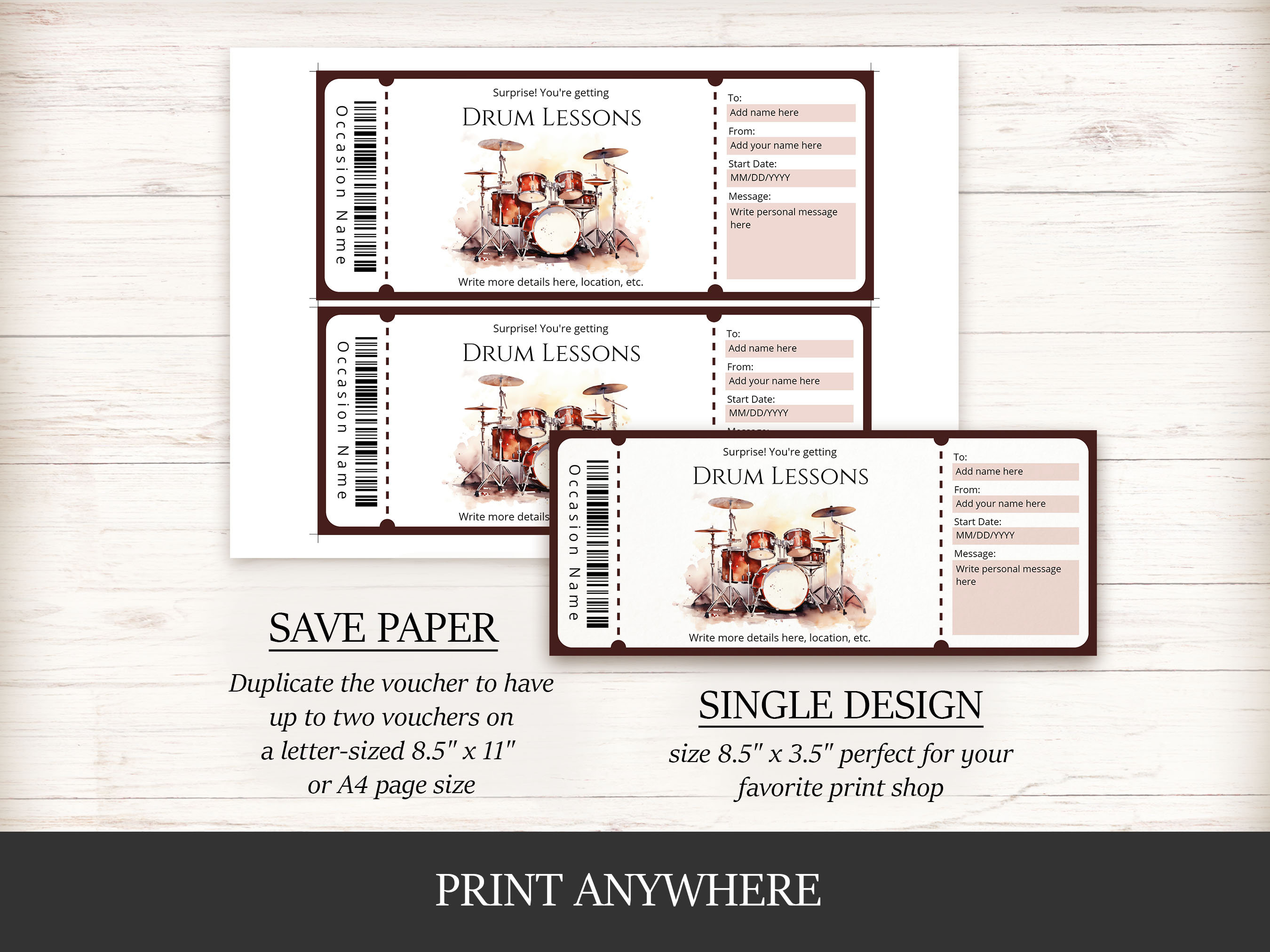 Editable Drum Lessons Gift Certificate Template for Drum Lovers ...