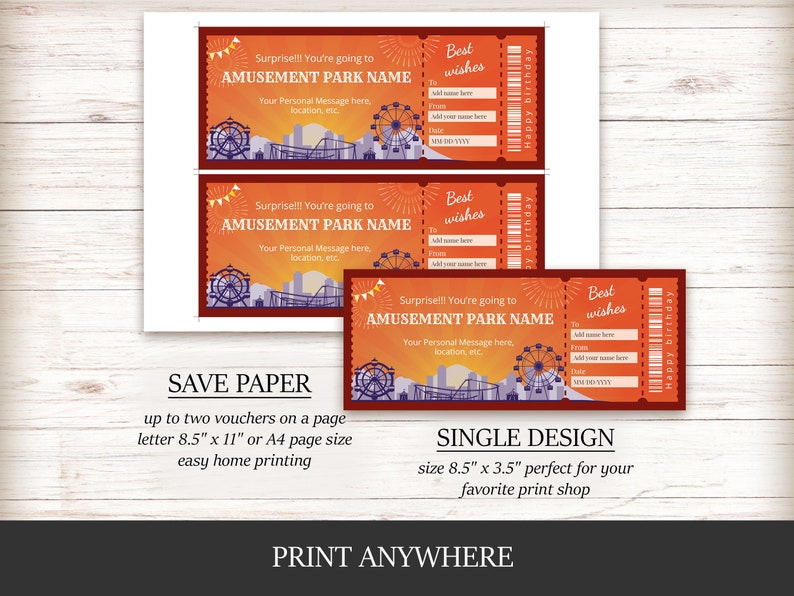 Editable Amusement Park Gift Certificate for Instant Download ...