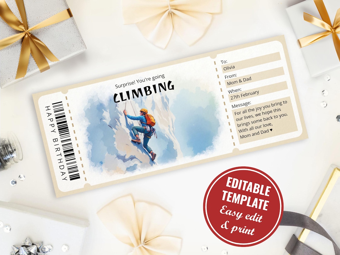 Editable Rock Climbing Gift Certificate Template, Printable Rock ...
