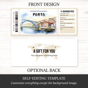Editable Porto Boarding Pass Template, Personalized Gift Printable ...