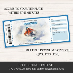 Snowboarding Ticket Voucher Template for Winter Sports Lover, Editable ...