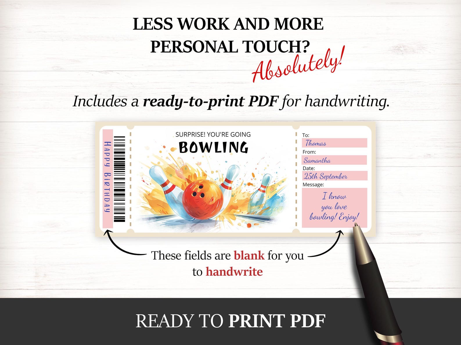 Editable Bowling Gift Certificate Template for Bowling Lover, Printable ...