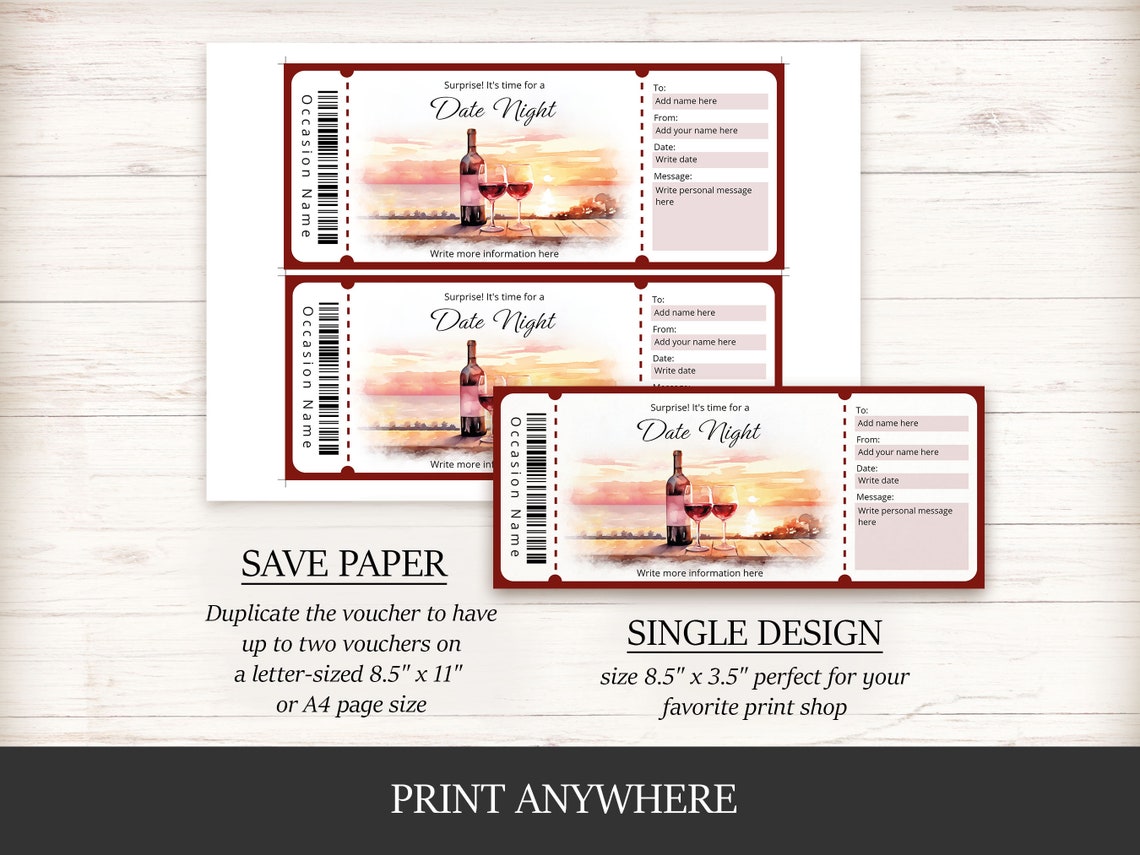 Editable Date Night Gift Ticket Template, Printable Date Night Ticket ...