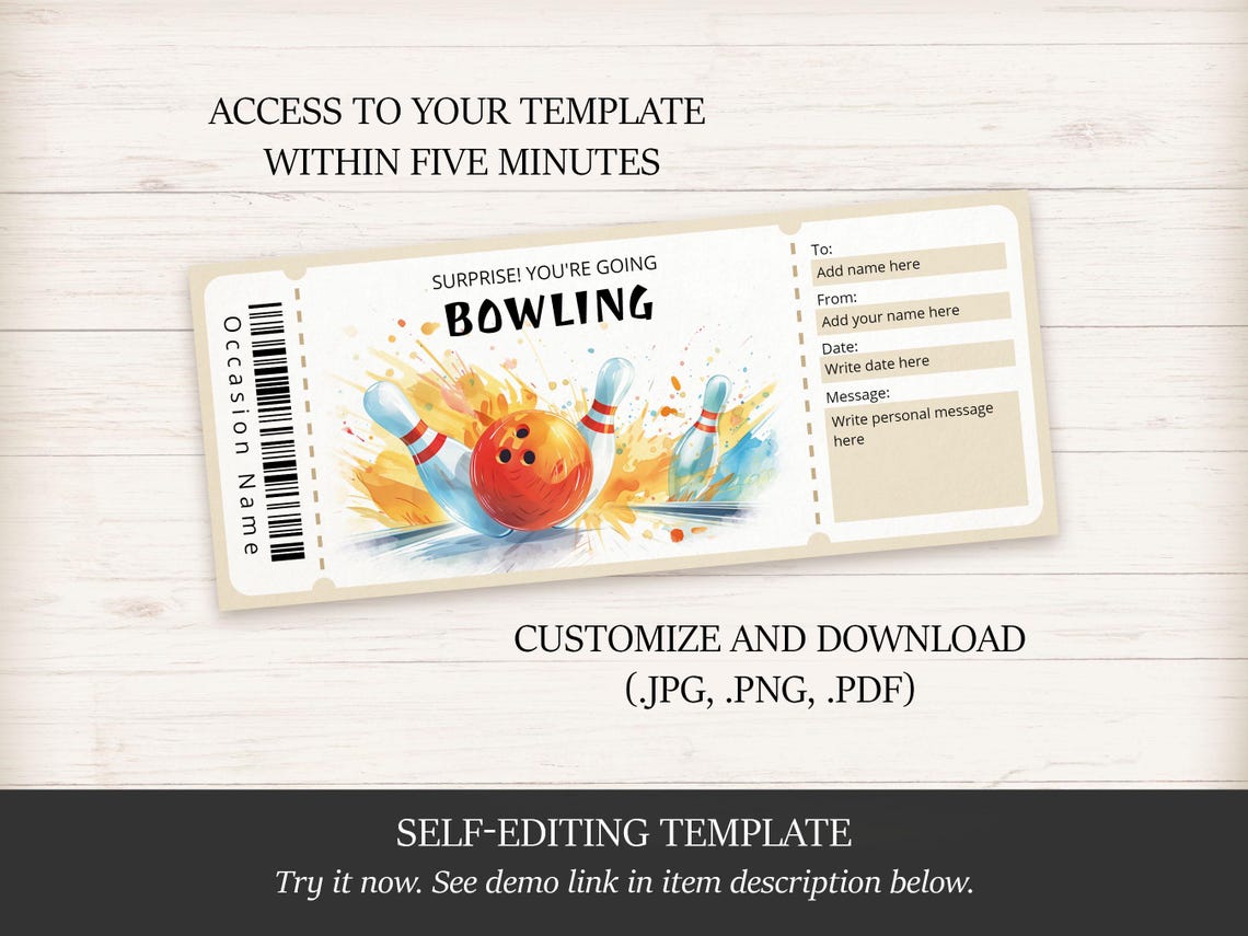 Editable Bowling Gift Certificate Template for Bowling Lover, Printable ...