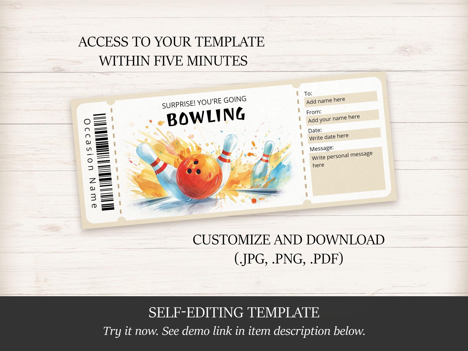Editable Bowling Gift Certificate Template for Bowling Lover, Printable ...