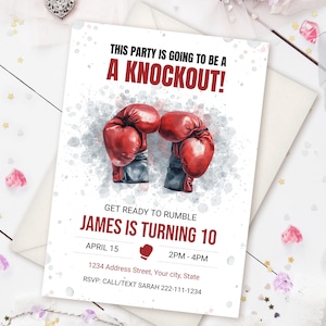 Editable Boxing Birthday Invitation Template, Watercolor Boxing Party ...