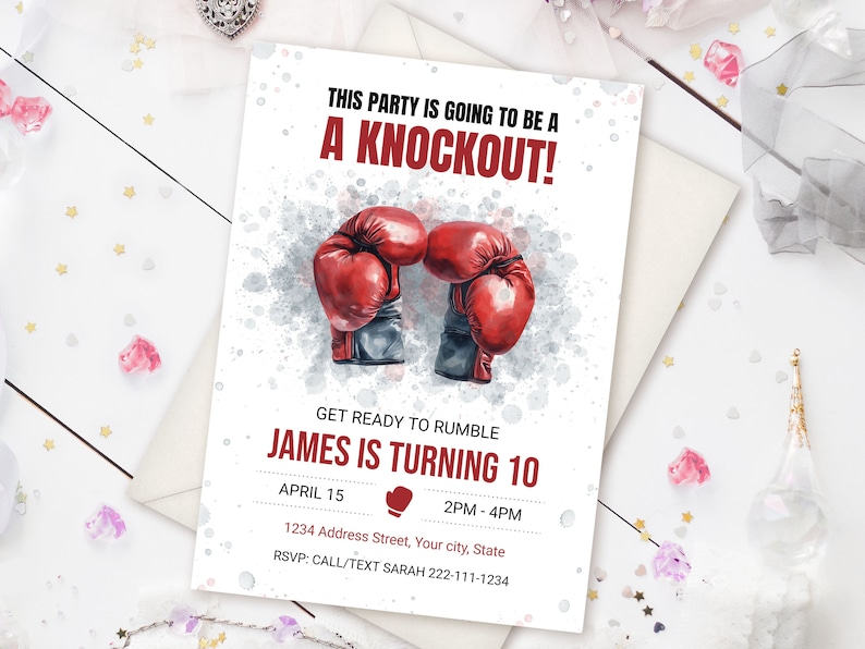 Editable Boxing Birthday Invitation Template, Watercolor Boxing Party ...