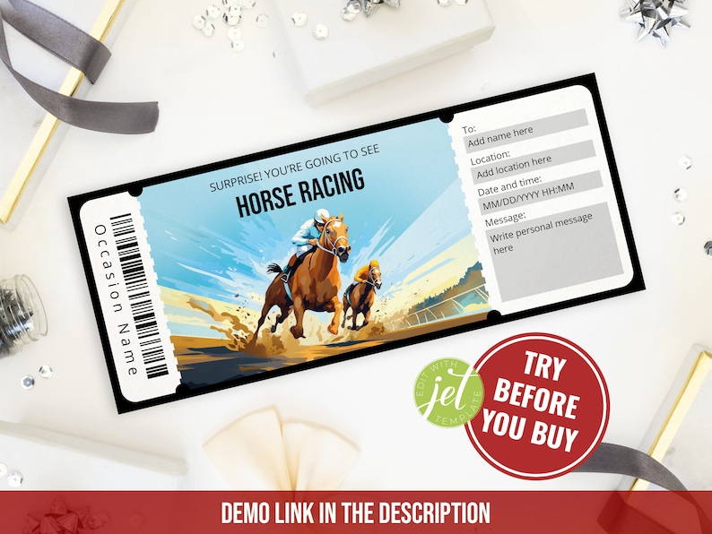 Surprise Horse Racing Ticket Template, Customizable and Printable Horse ...