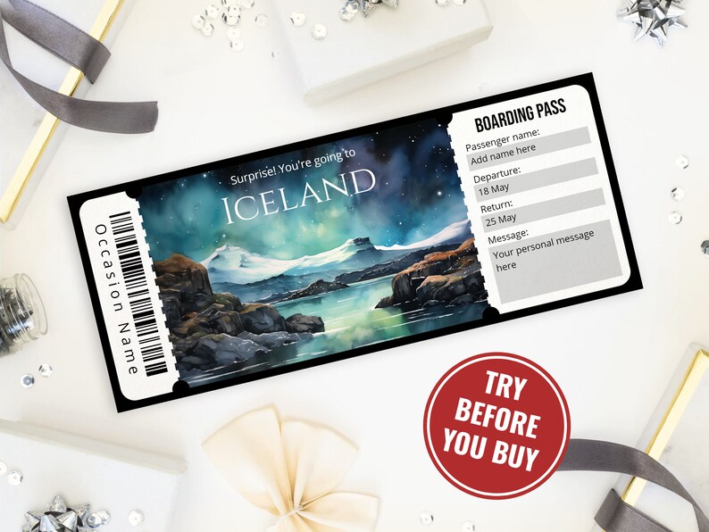 Editable Iceland Boarding Pass Template Surprise Printable - Etsy UK