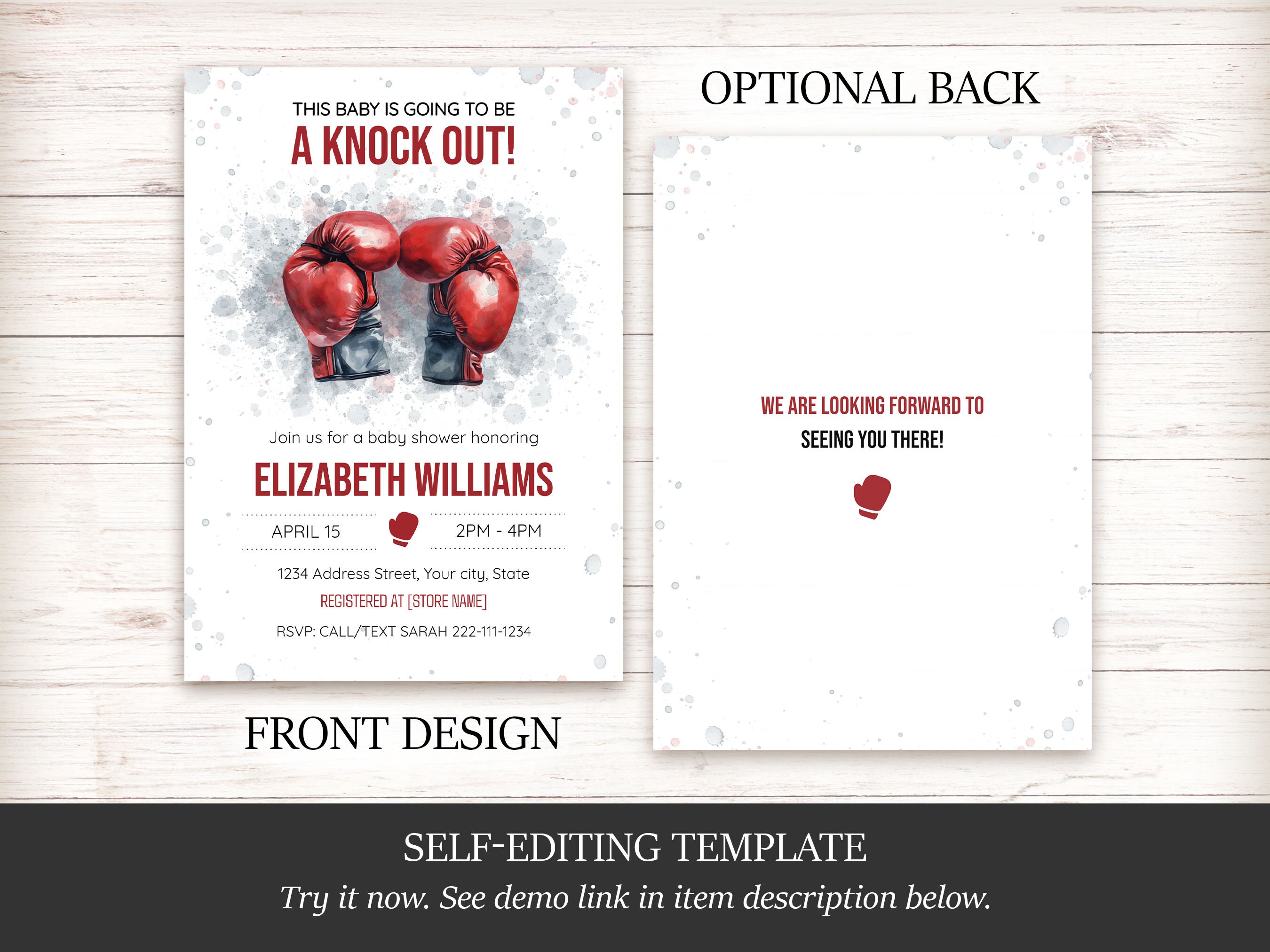 Editable Boxing Baby Shower Invitation Template, Elegant Watercolor ...