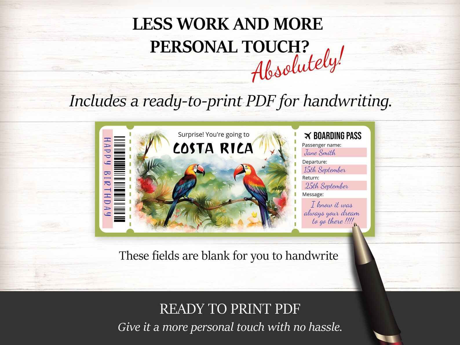 Editable Costa Rica Boarding Pass Template, Personalized Gift Printable ...