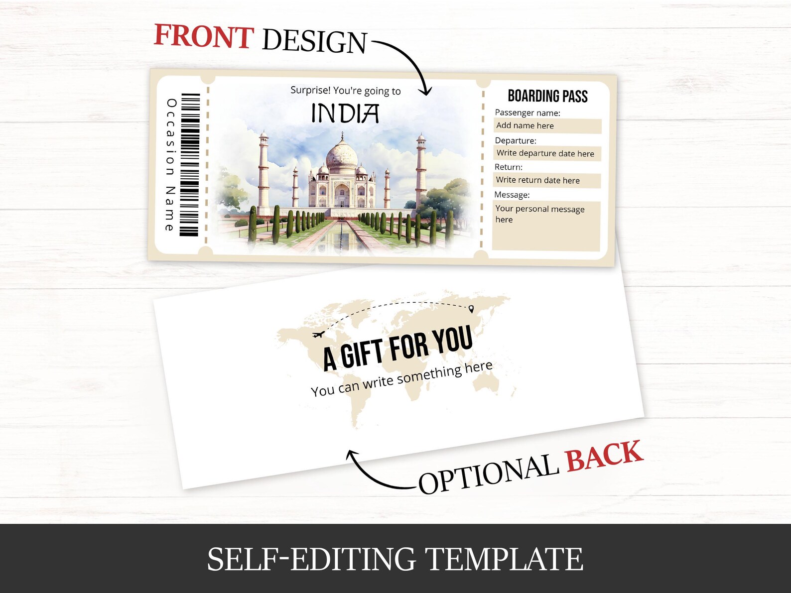 Editable India Boarding Pass Template, Surprise India Trip Reveal ...
