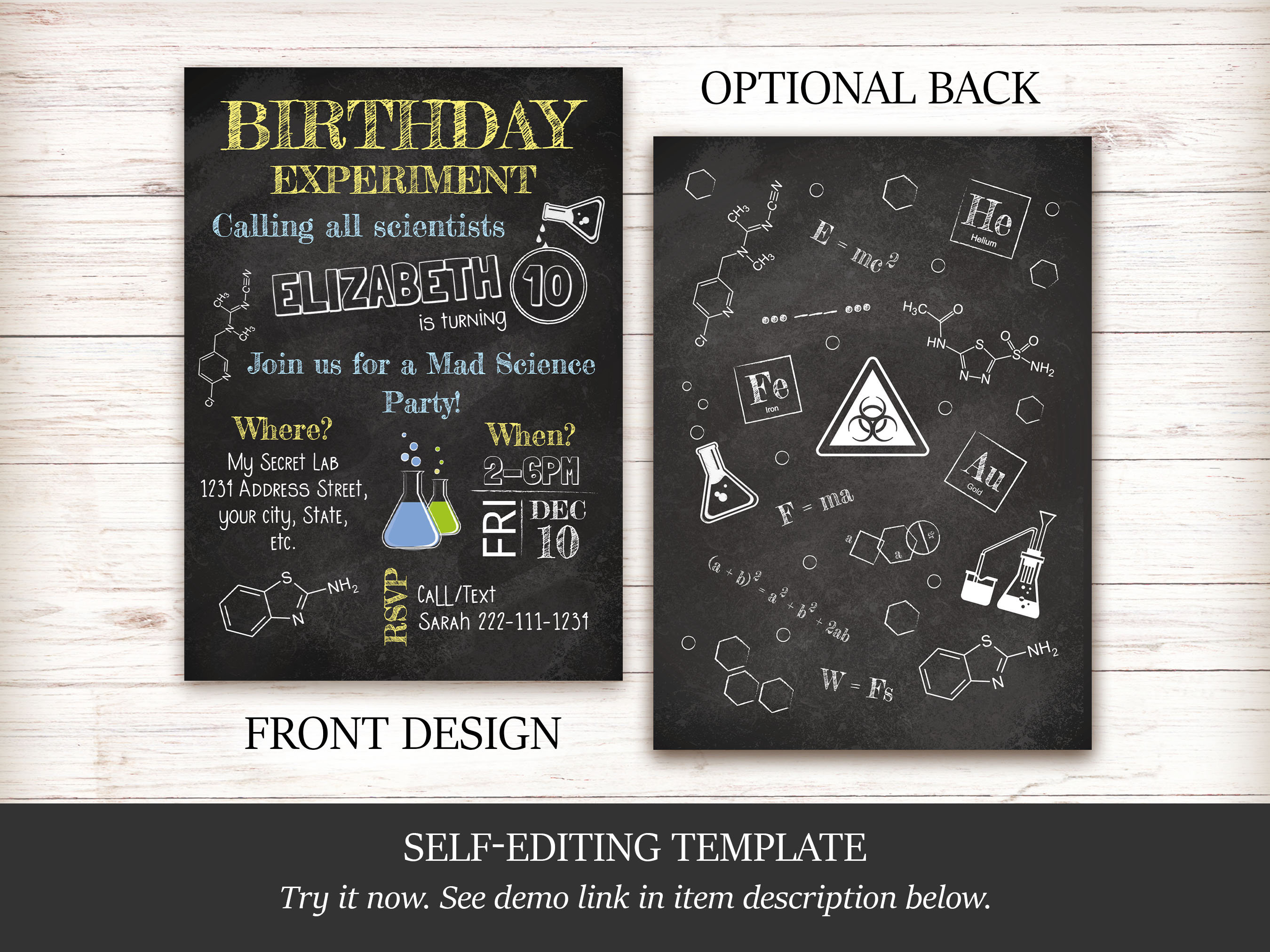 Editable Birthday Science Party Invitation Template for Mad Science ...