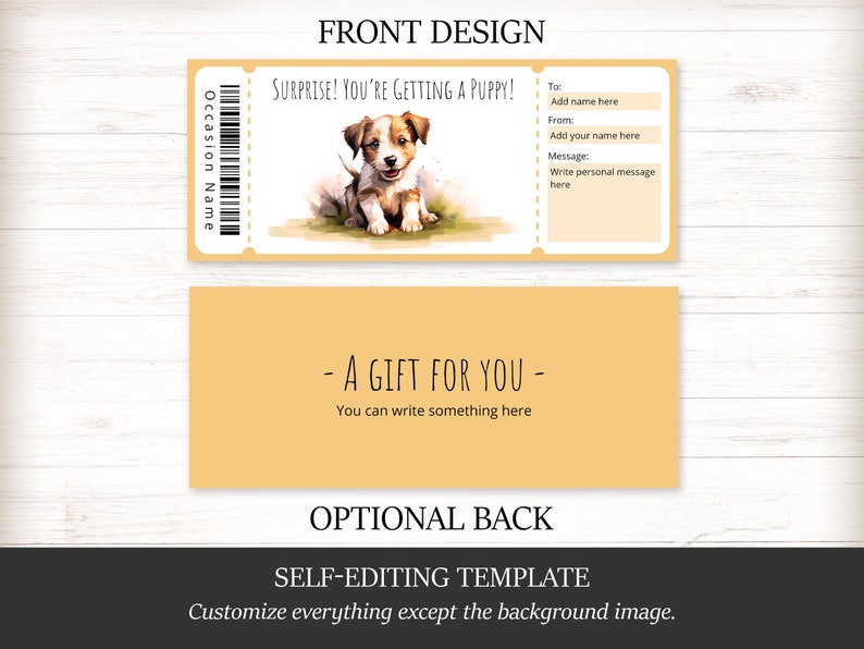Editable Puppy Gift Certificate Template for Dog Lover, Personalized ...