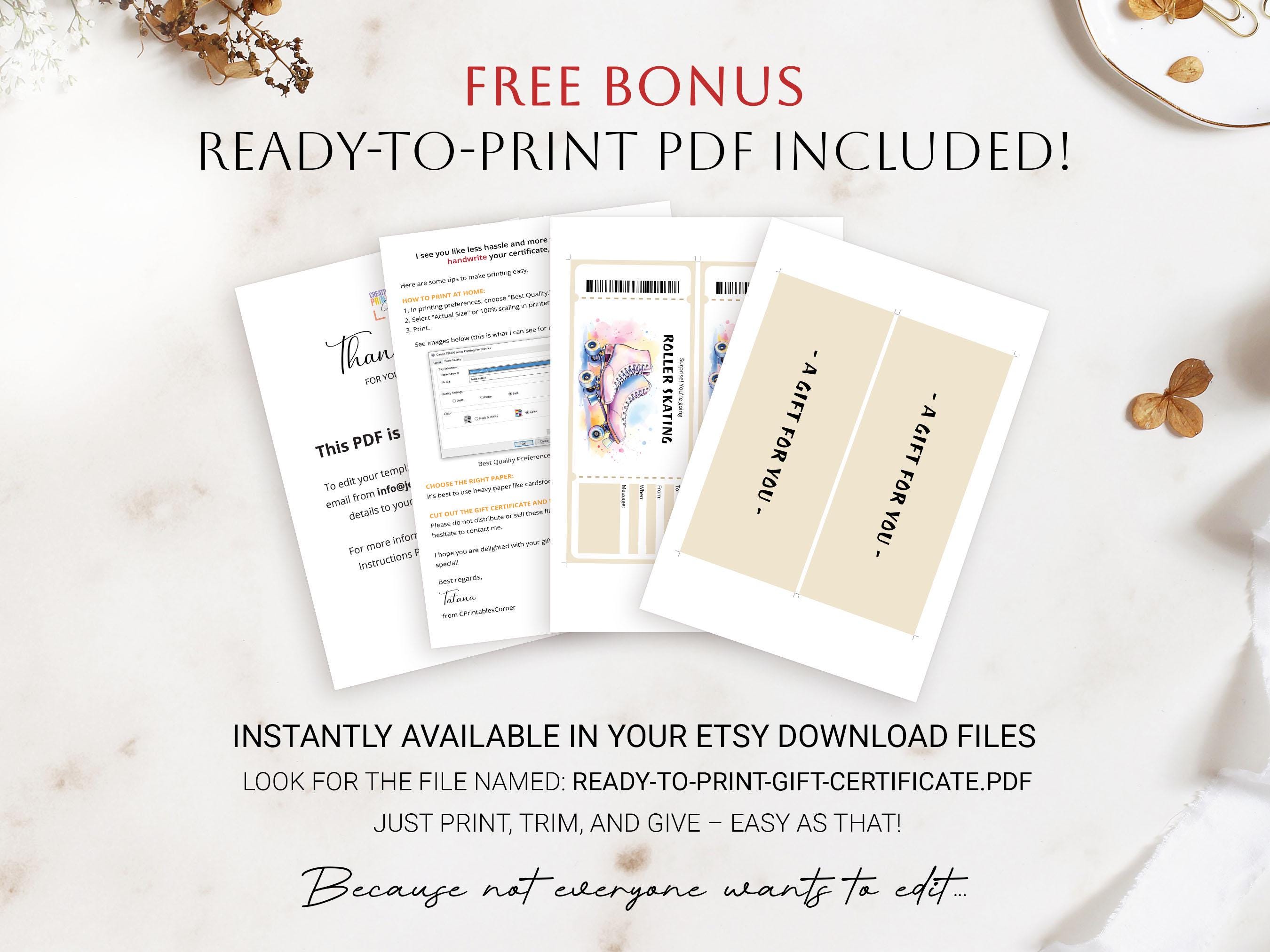 Editable Roller Skating Gift Certificate Template, Printable Roller ...