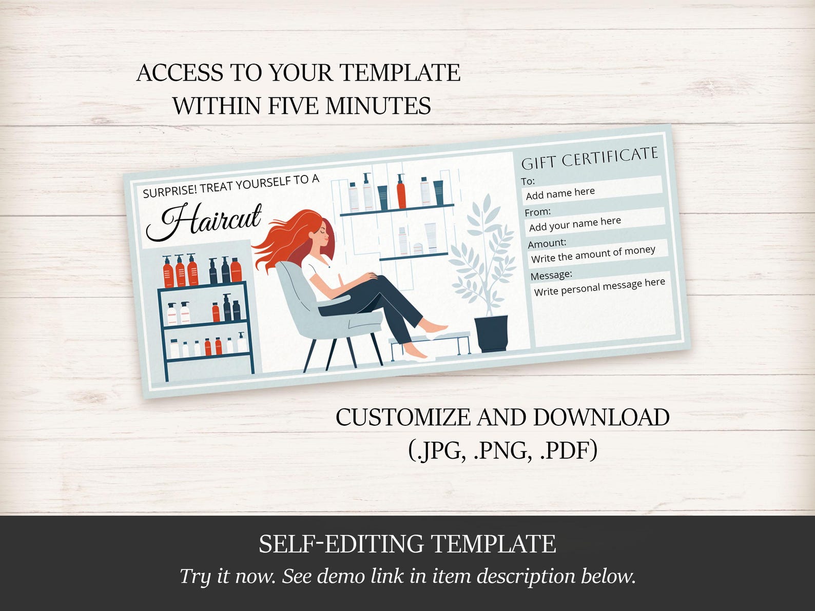 Printable Haircut Gift Voucher for Mom, Editable Hair Salon Gift ...