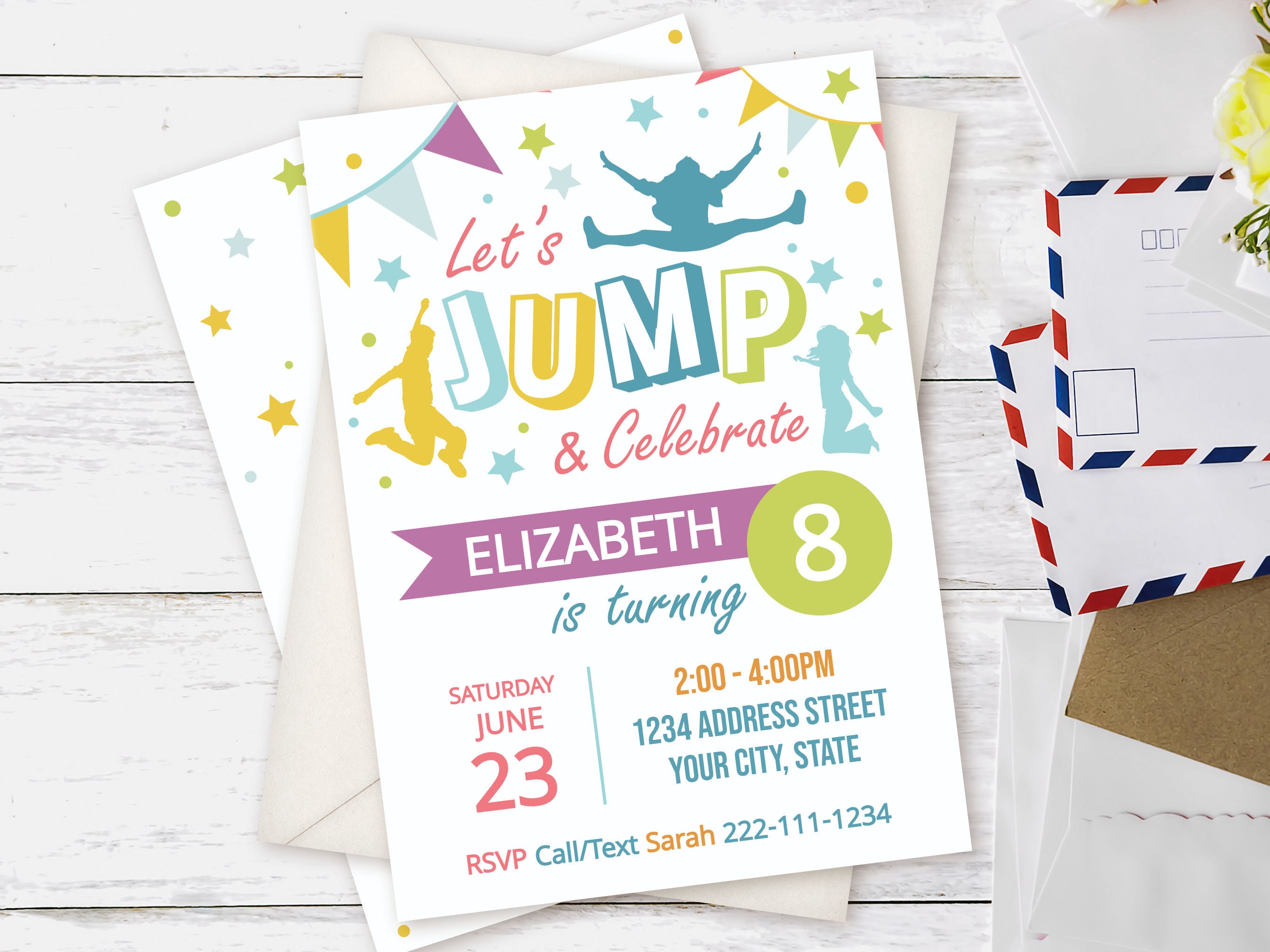 Trampoline Jump Park Birthday Party Invitation for Girls and Boys, Let ...