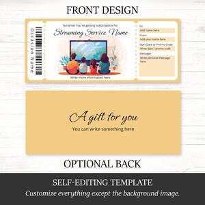 Editable Movie Streaming Subscription Gift Card Template, Surprise ...