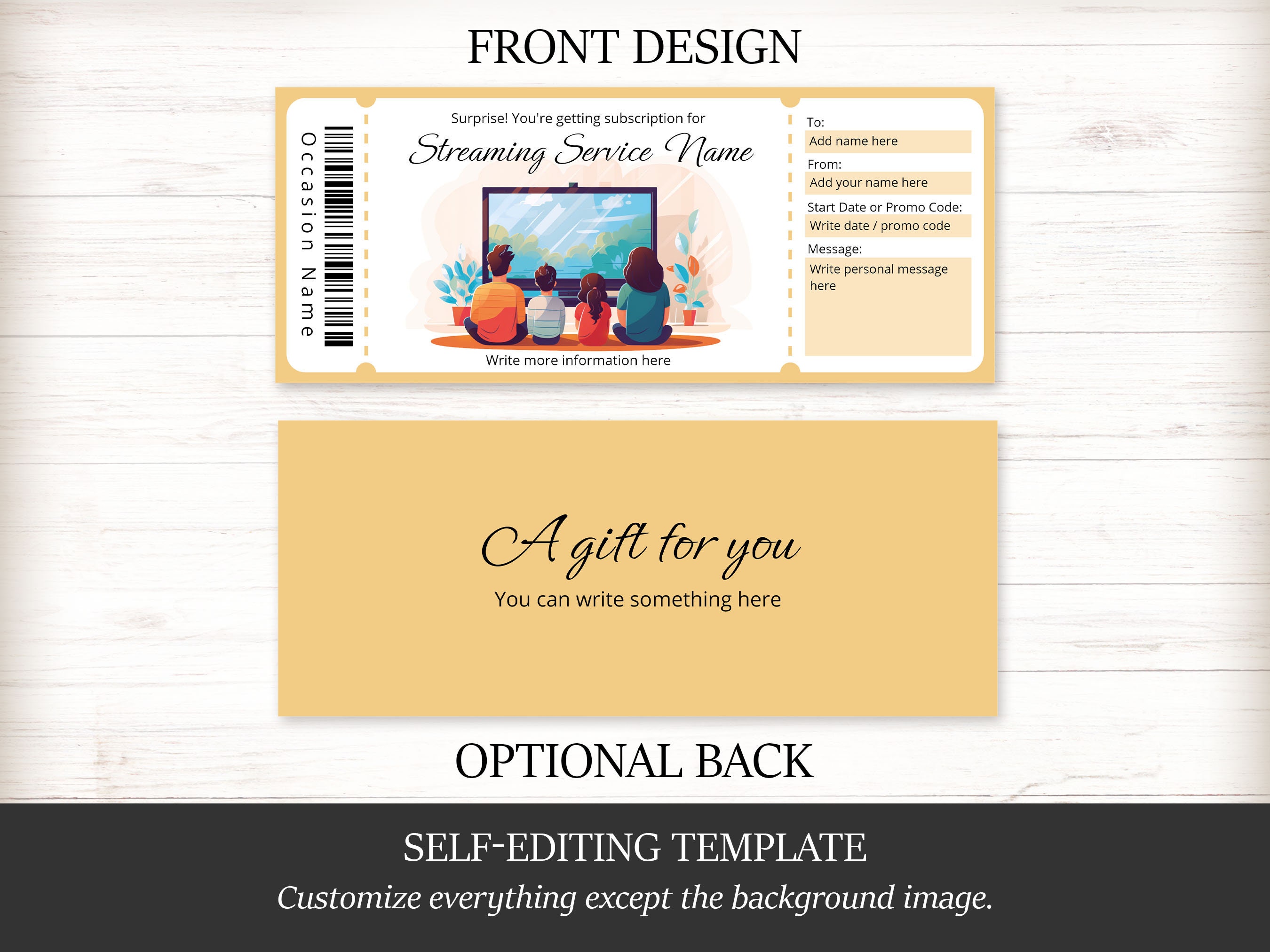 Editable Movie Streaming Subscription Gift Card (Download Now) - Etsy