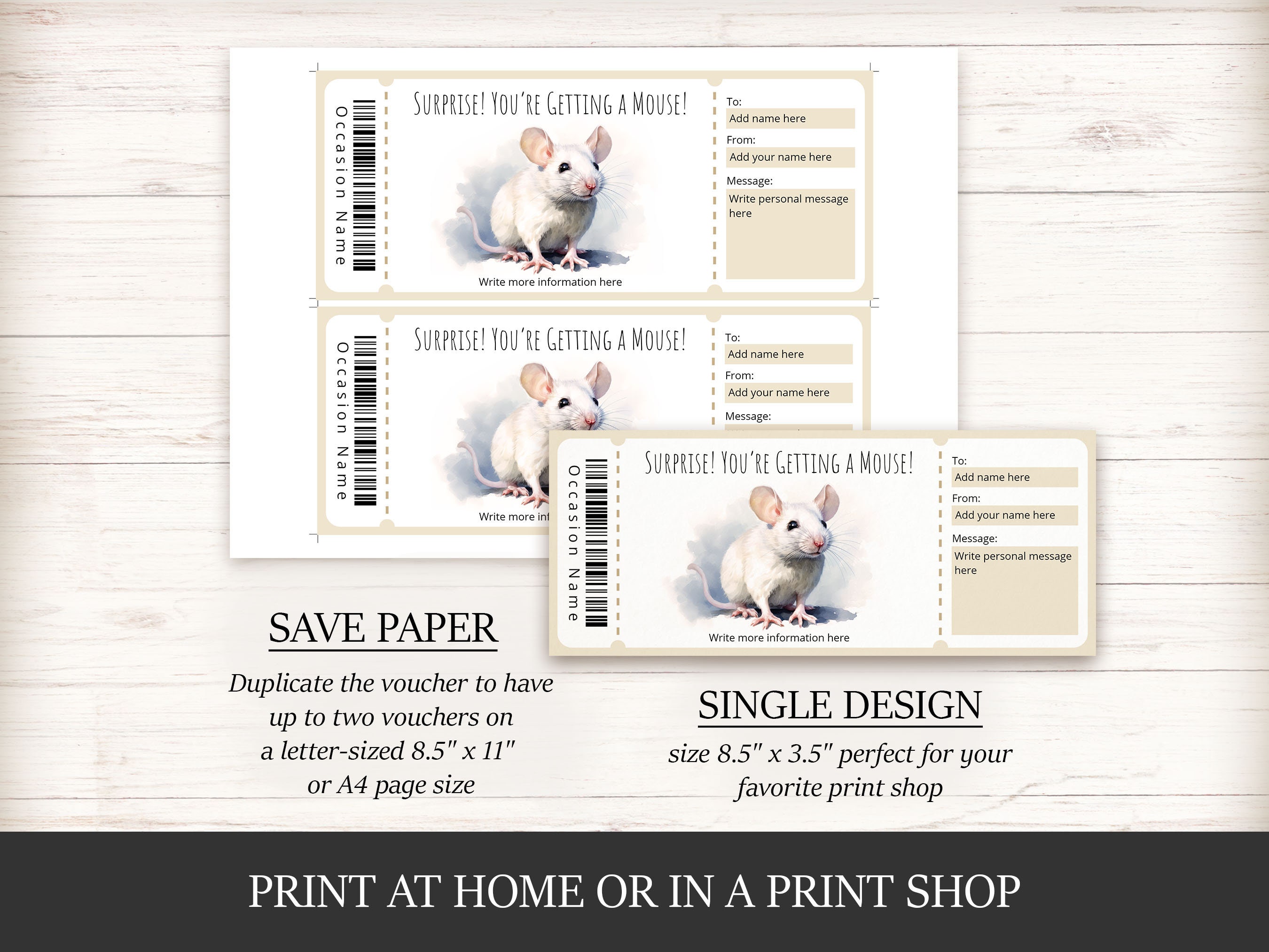 Editable Mouse Gift Certificate Template for Mouse Lover, Personalized ...