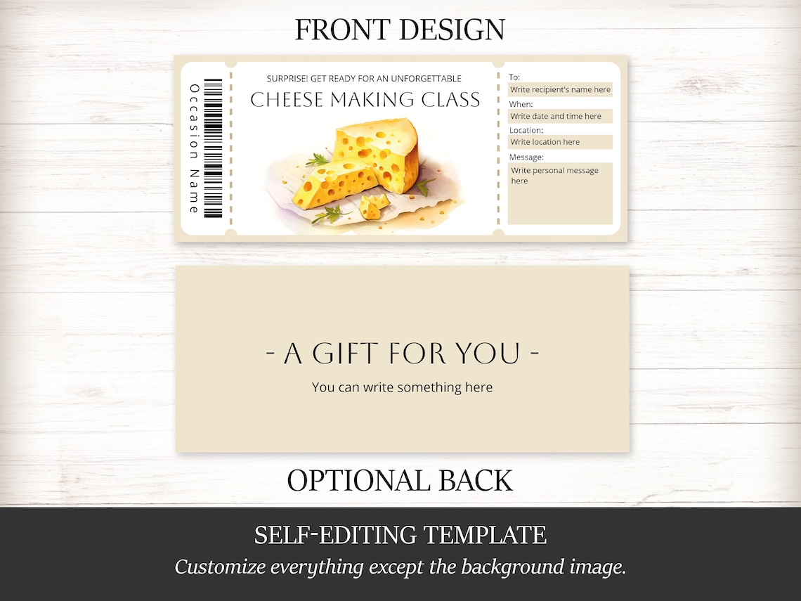Editable Cheese Making Gift Certificate Template, Printable Cheese ...