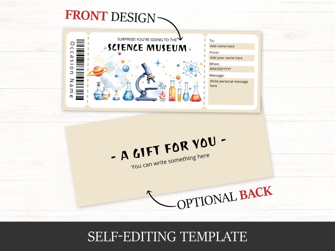 Editable Science Museum Gift Certificate Template for Kids, Printable ...