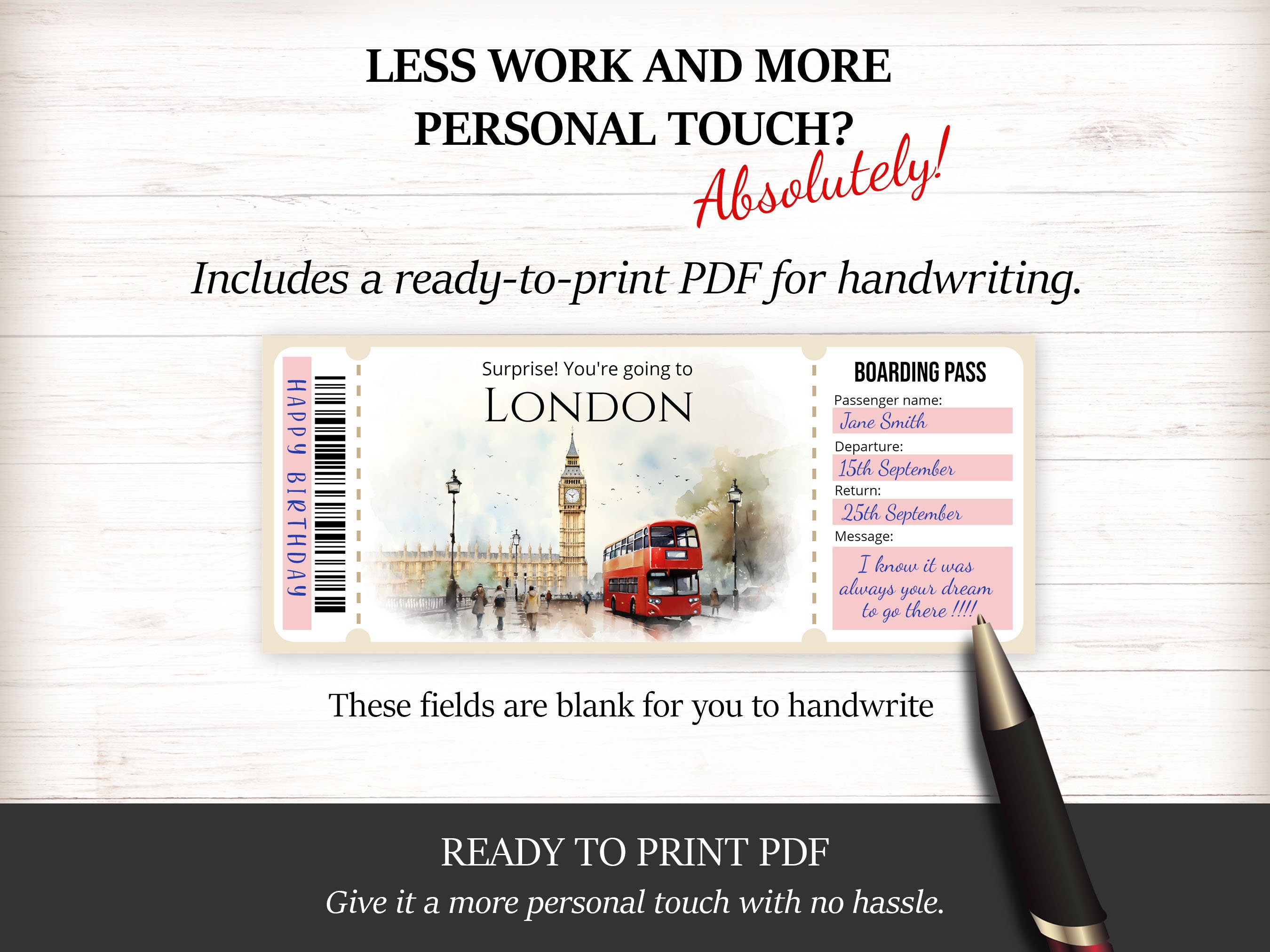 Editable London Boarding Pass Template, Personalized Printable Surprise ...