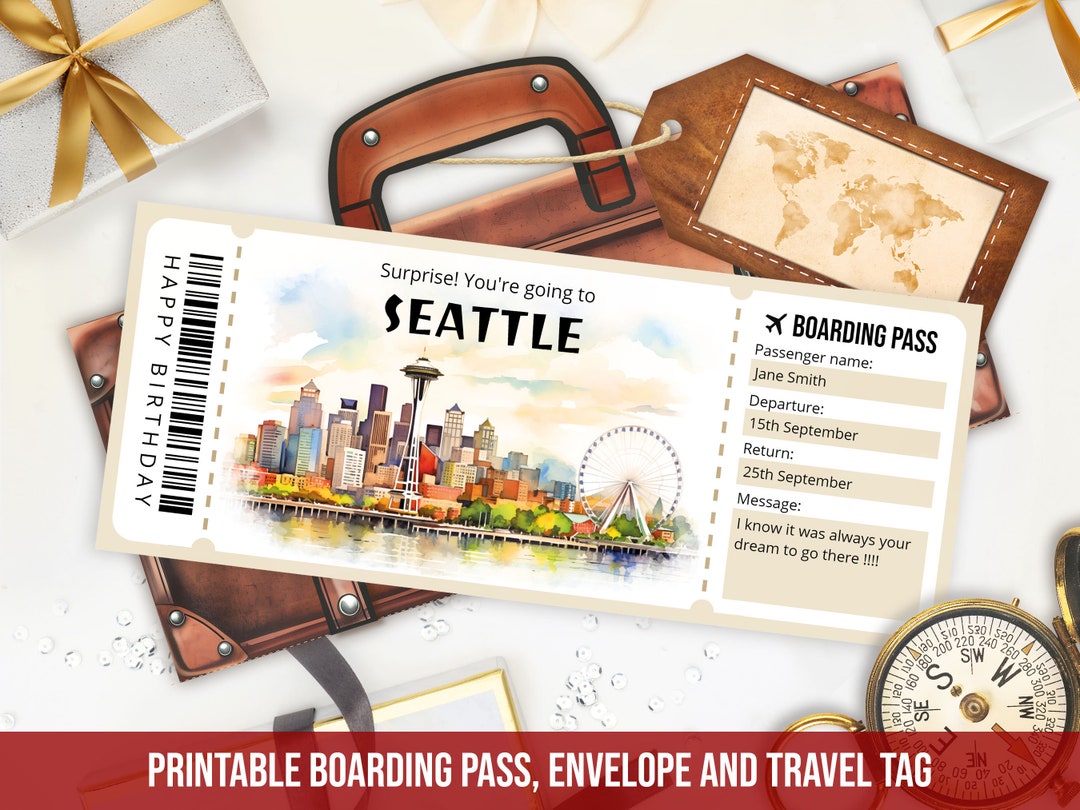 Editable Seattle Boarding Pass Template, Printable SEATTLE Surprise ...
