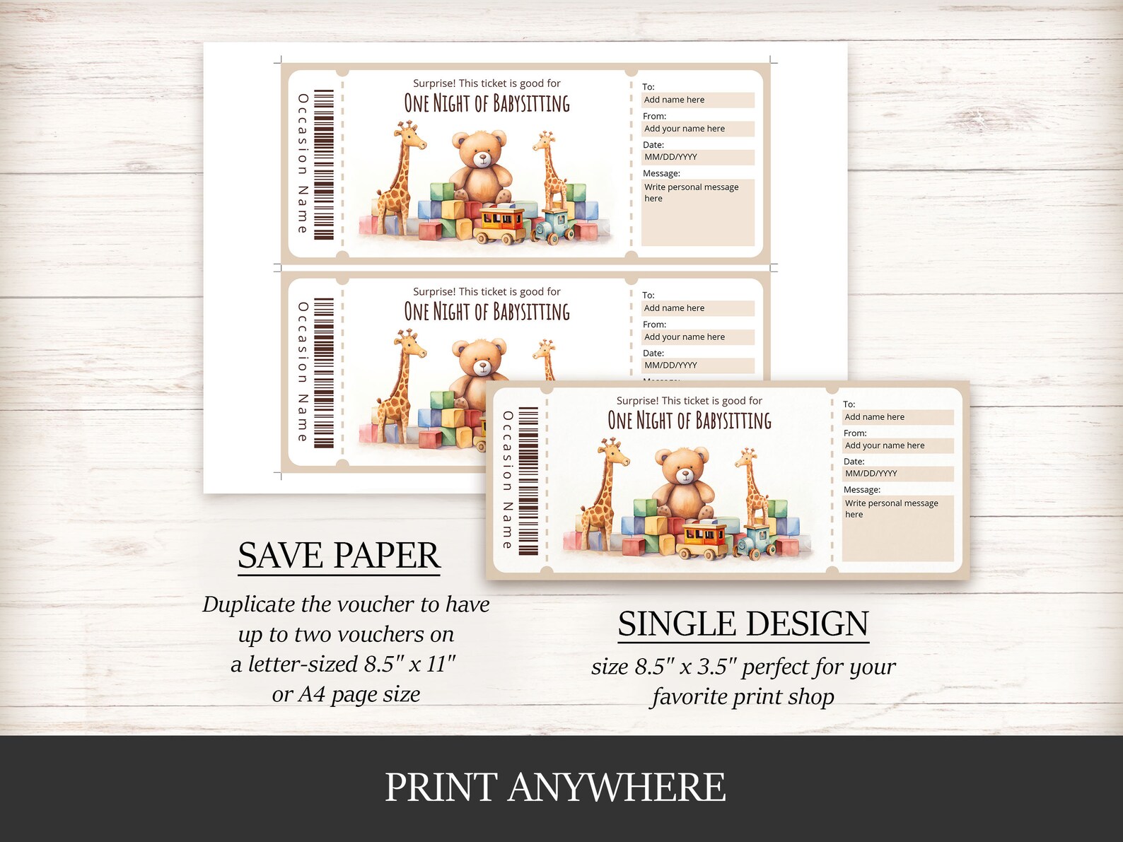 Editable Watercolor Babysitting Voucher Template, Surprise Babysitting ...