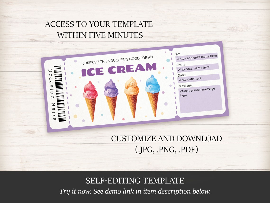 Editable Ice Cream Gift Certificate Template, Printable Sundae Lover ...