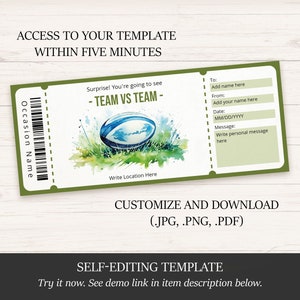 Surprise Rugby Game Ticket Template, Customizable and Printable Rugby ...