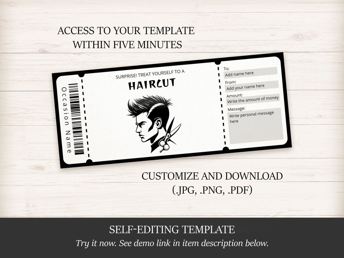 Editable Barber Voucher Template Unique Gift for Him Printable Haircut ...