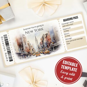 Editable New York Boarding Pass Template Surprise Printable - Etsy