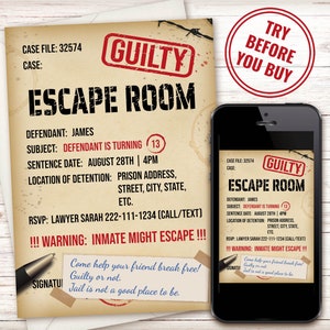Jail Breakout Escape Room Birthday Invitation, Editable Prison Breakout ...