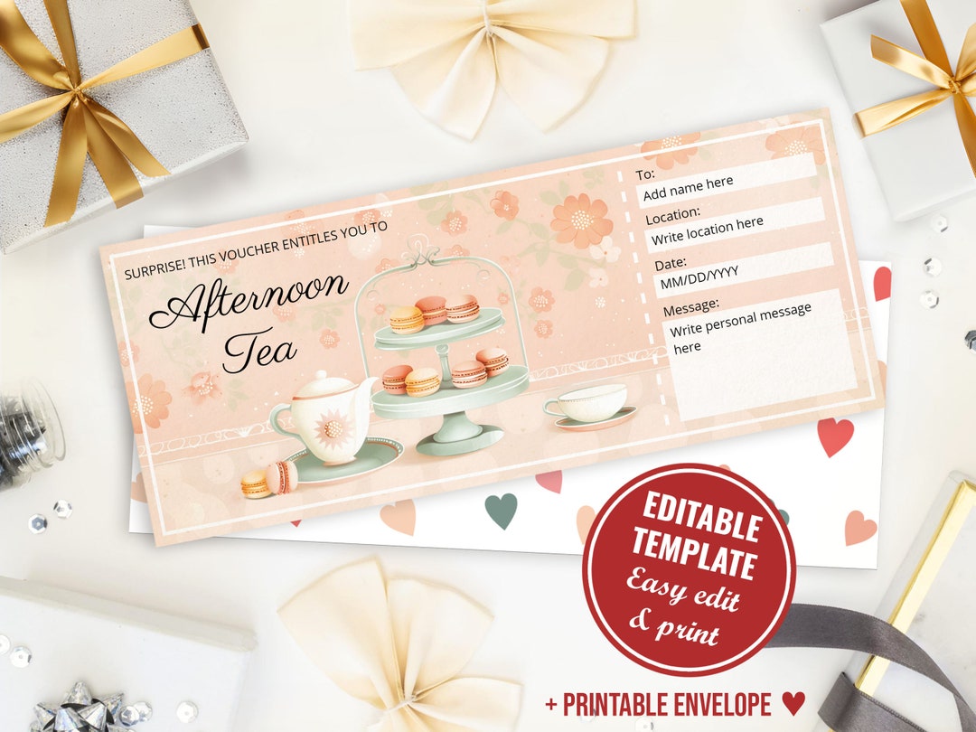 Editable Afternoon Tea Gift Certificate Template for Mom, Surprise ...