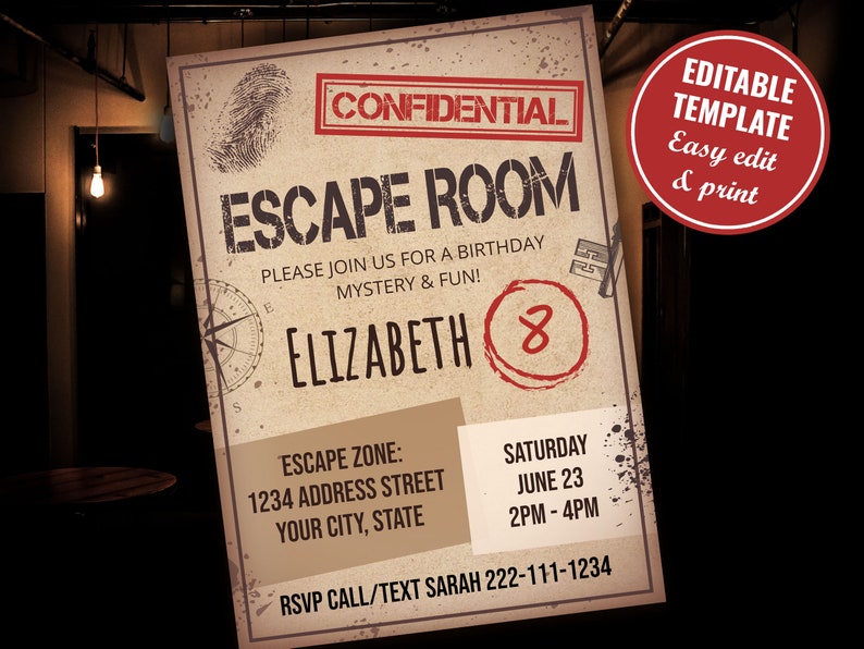 Escape Room Birthday Invitation, Editable Escape Room Invitation ...