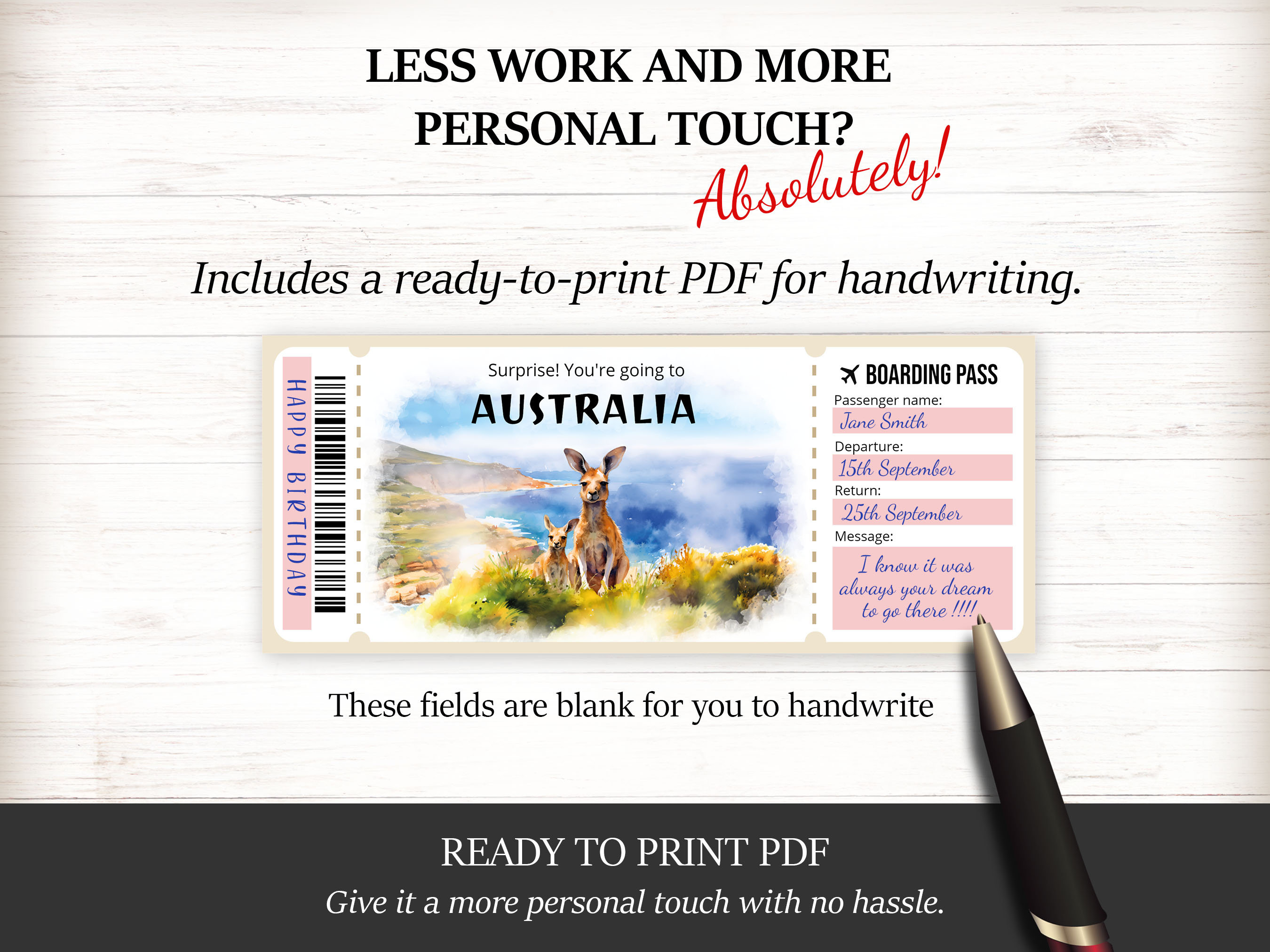 Editable Australia Boarding Pass Template, Personalized Gift Printable ...