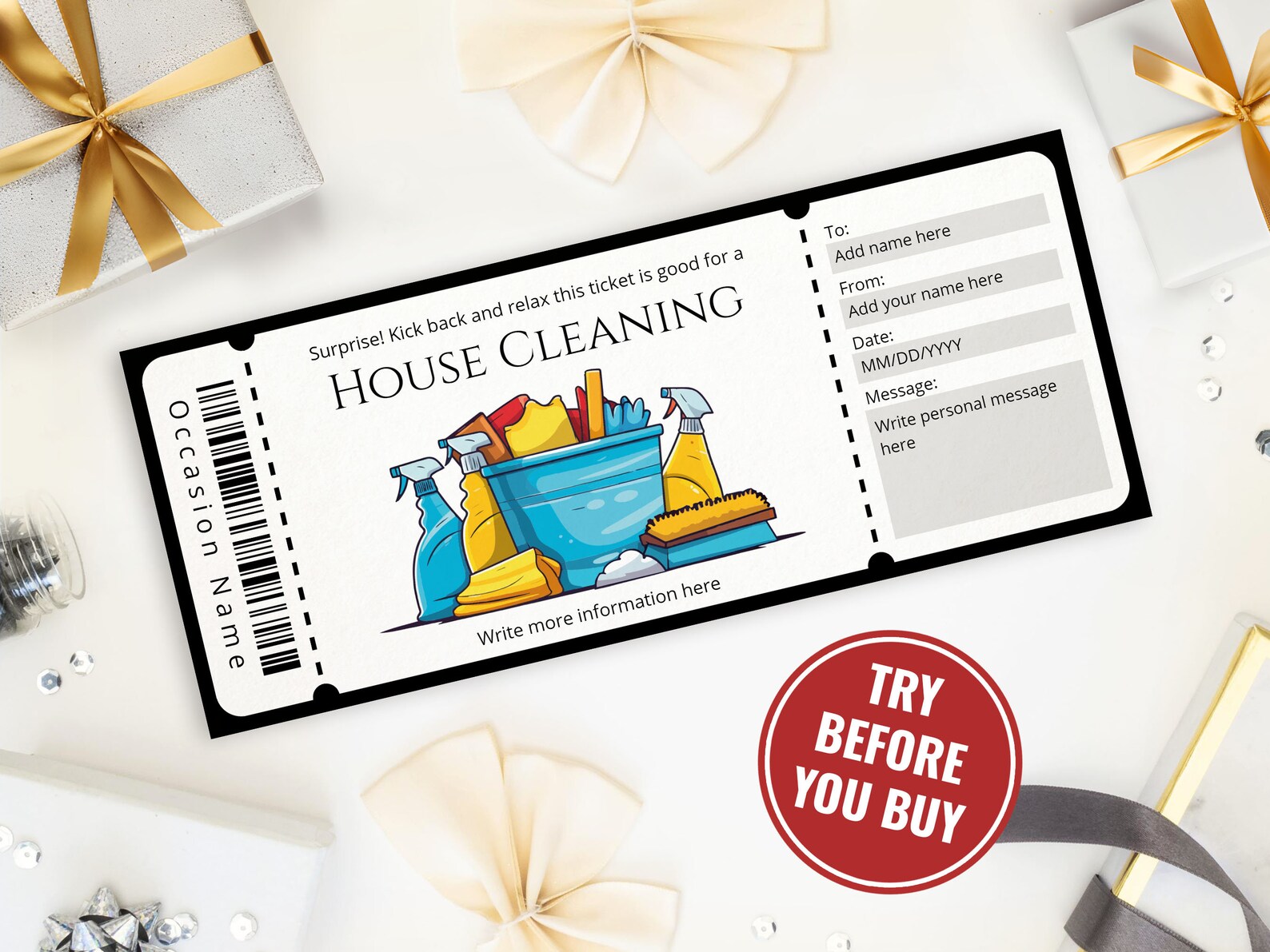 Editable House Cleaning Gift Certificate Template, Printable Gift ...