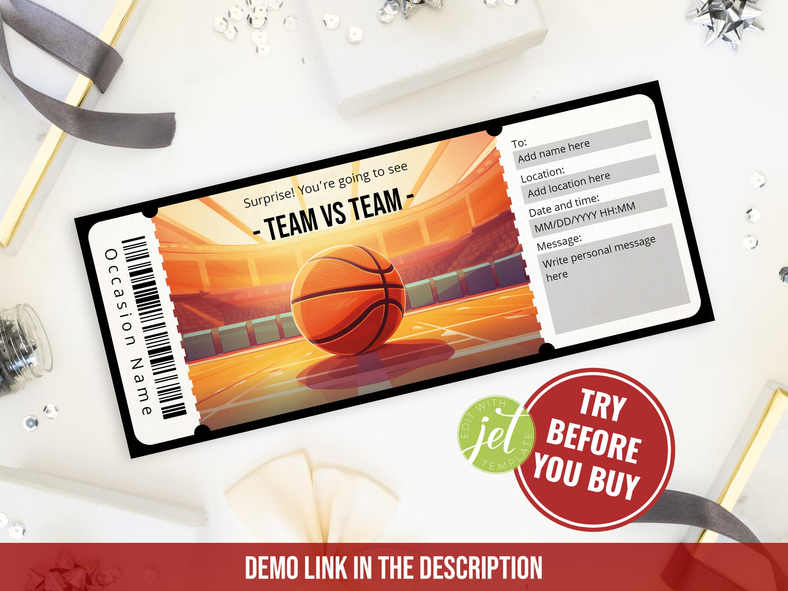 Surprise Basketball Game Ticket Template, Customizable and Printable ...