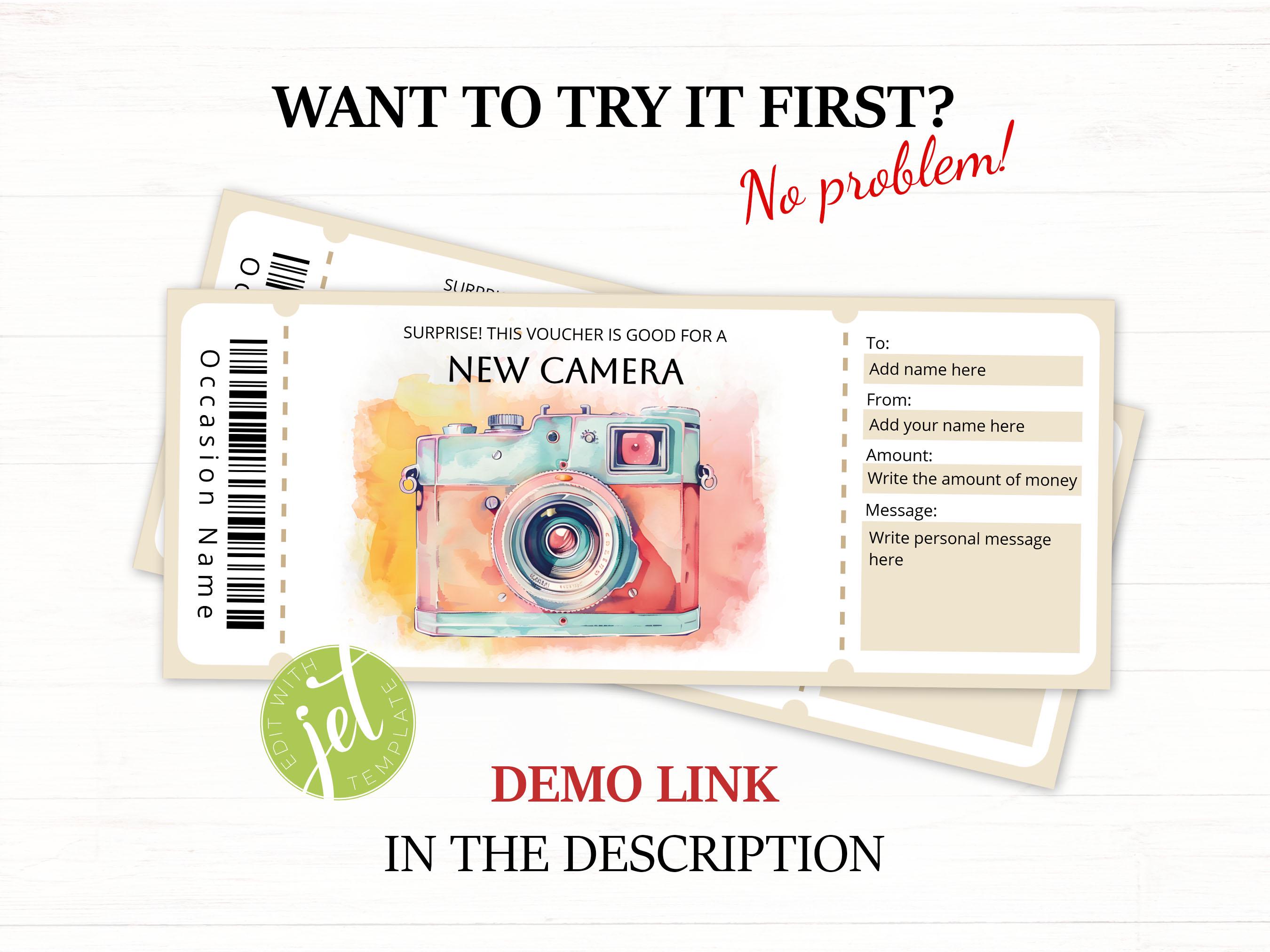 Editable New Camera Gift Certificate Template for Photography Lover ...